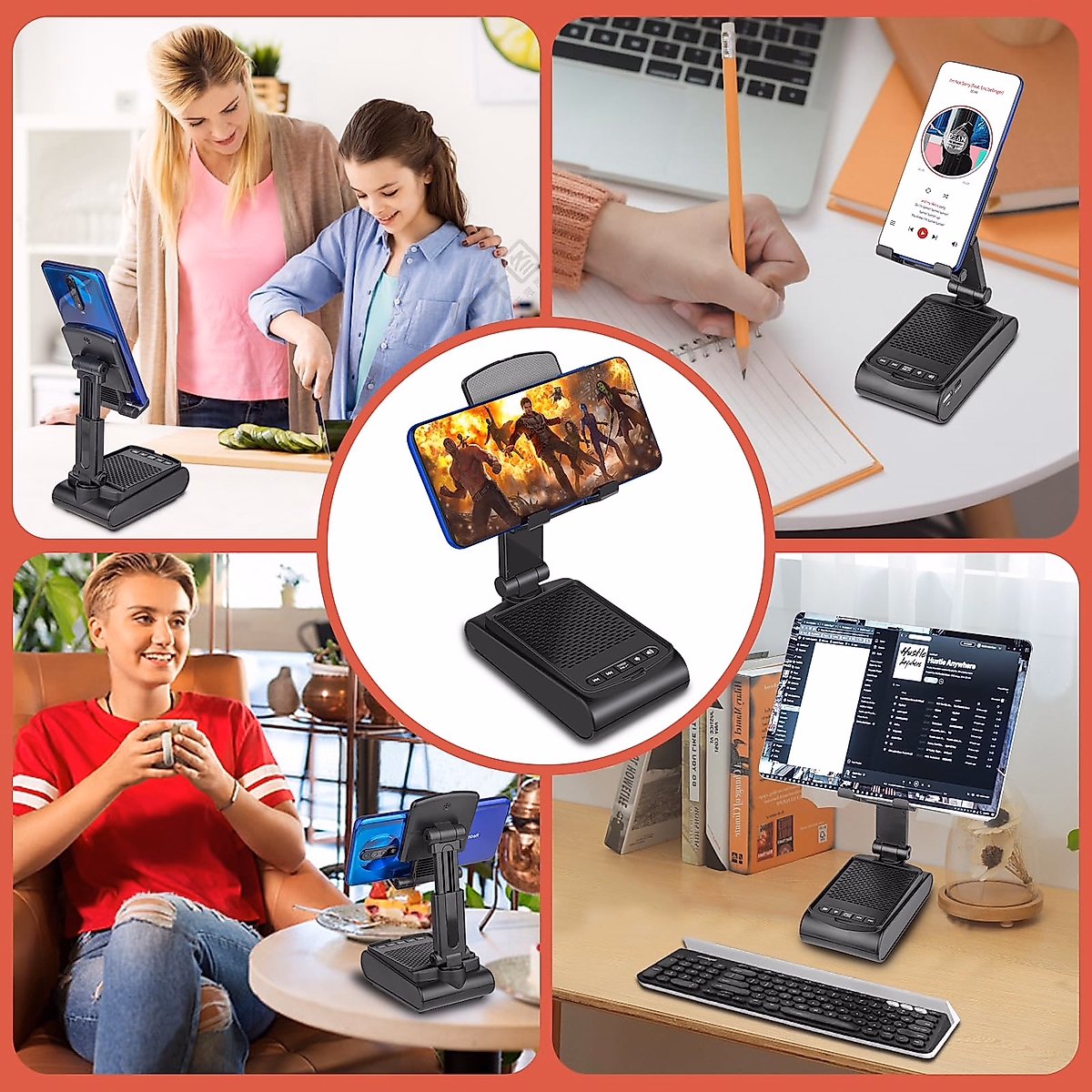 Gifts for Men,Cell Phone Stand with Wireless Bluetooth Speaker HD Surround Sound for Home and Outdoors with Bluetooth Speaker for Desk Compatible with iPhone/ipad/Samsung Galaxy