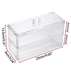 Hipiwe Clear Acrylic Make Up Organizer Box Double Deck Dresser Container Case with Lid for Jewelry Cosmetic Bathroom Storage Holder for Cotton Ball and Swab, Cotton Pad, Q-tip (2 Compartment)
