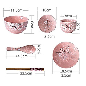 BESTONZON 6pcs Japanese Ceramic Tableware Set Household Ceramic Dinnerware Set (Pink)