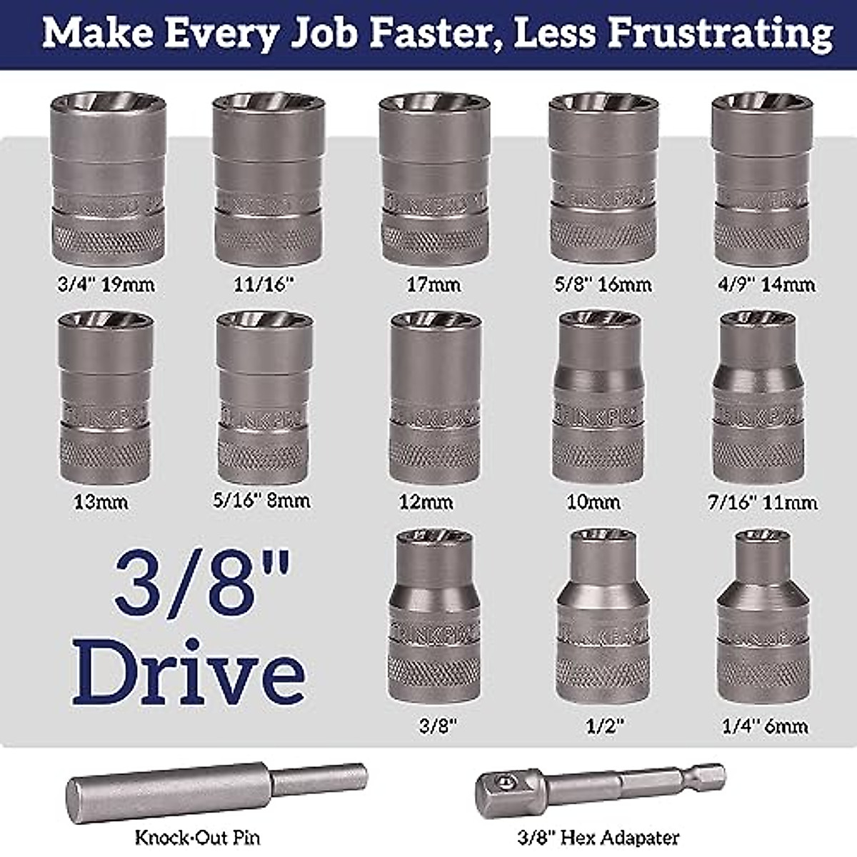 THINKPRO Upgraded Bolt Extractor Set, 15 PCS Impact Bolt & Nut Remover Set, Stripped Lug Nut Remover, Extraction Socket Set for Removing Damaged, Frozen, Rusted, Rounded-Off Bolts, Nuts & Screws