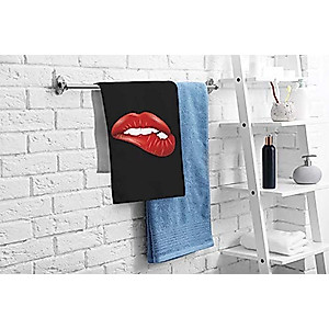 oFloral Hand Towels Cotton Washcloths Sexy Red Lip On Black Background Soft Comfortable,Super-Absorbent Soft Towels for Bathroom Beach Kitchen Spa Gym Yoga Face Towel 15X30 Inch