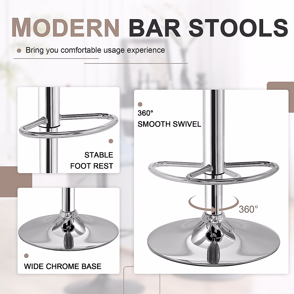 VECELO Adjustable Bar Stools Set of 2, Bar Height Stools for Kitchen Counter