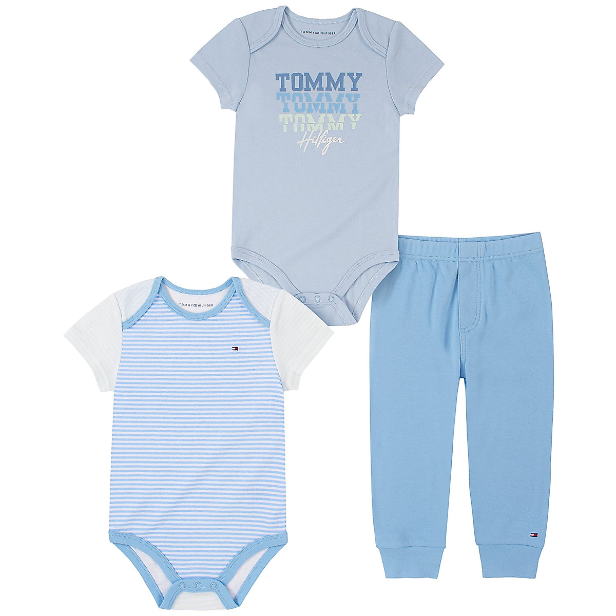 Tommy Hilfiger baby boys 3 Pieces Bodysuits Pant and Toddler Layette Set, Skyway, 6-9 Months US