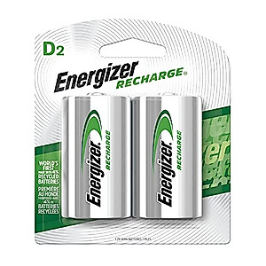 Energizer Rechargeable D Batteries, NiMH, 2500 mAh, 2 Count (NH50BP-2) Green and Silver