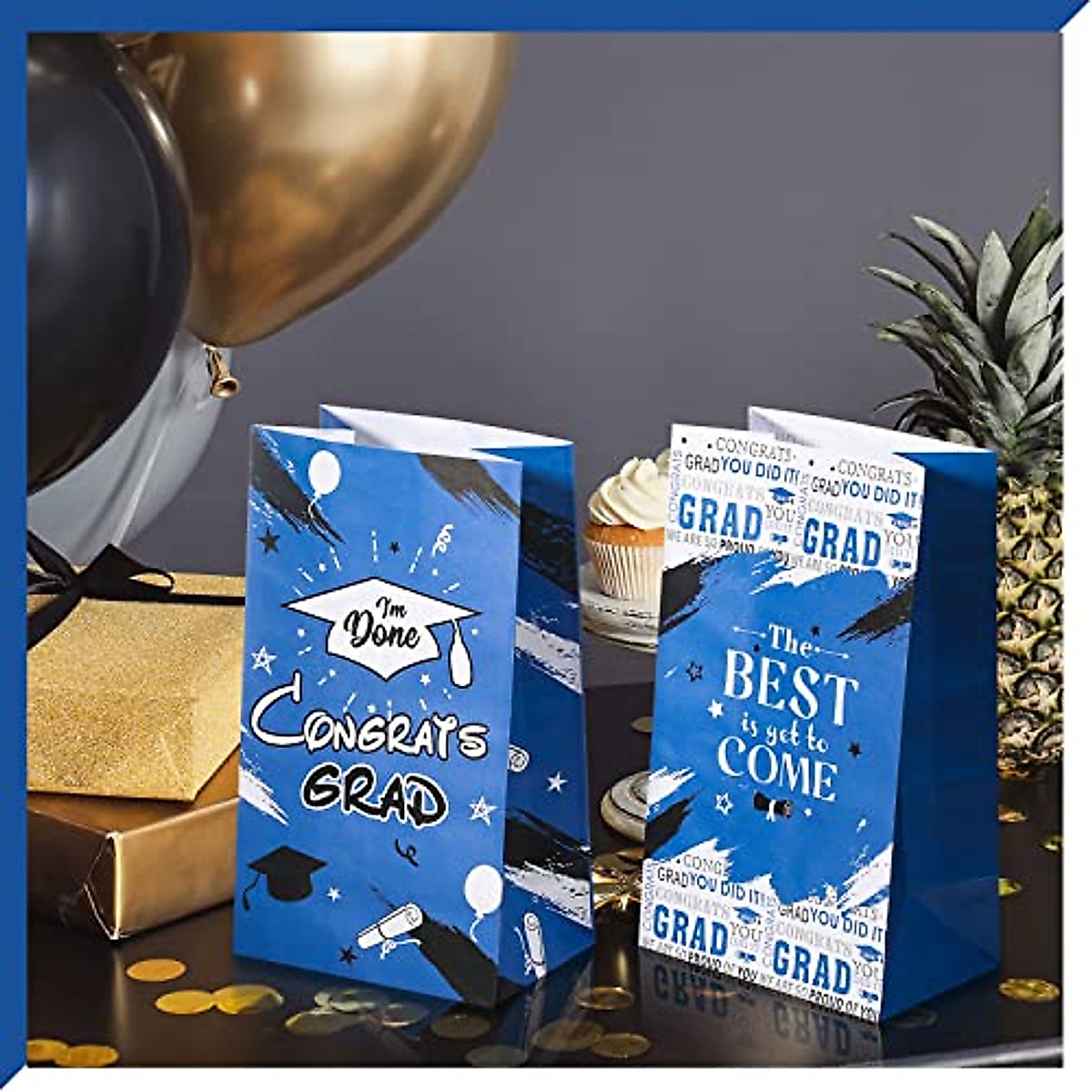 Teling 28 Pieces Graduation Gift Paper Bags with Stickers, Congrats Graduates Party Candy Treat Bags the Best Is Get to Come Goodie Favor Bags for Graduation Party Decorations Supplies (Blue)