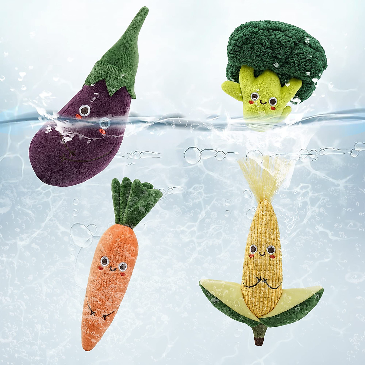 Nleio Vegetables Food Plush Toys, 4-Piece Cute Plush Stuffed Toy with Carrot/Broccoli/Corn/Eggplant, Pretend Food Plush Toy, Early-Learning Skills, Cute Plush Toys for Kids Ages 0+