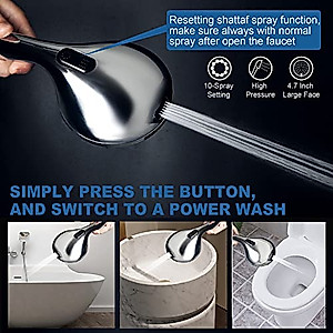 High Pressure Handheld/Rain 3-way Shower Head Combo with 26" Adjustable Drill-free Stainless Steel Slide Bar, 10-Mode Handheld Shower Head & 7.48" Rain Shower Head with 5ft Hose - Polished Chrome