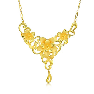 CHOW SANG SANG Chinese Wedding Collection 999.9 24K Solid Gold Price-by-Weight 24.7g Gold Floral Blooming Necklace for Women and Wedding Occasions 90418N | 18.5", (47 CM)