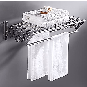 DOMPRO Wall Mounted Clothes Drying Rack Retractable Towel Rack Outdoor Stainless Steel 7 Towel Bar Compact Accordion Drying Rack Clothing for Bathroom/Laundry 110lb Capacity