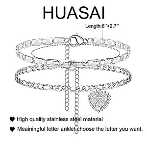 C Silver Initial Anklet for Women Silver Cuban Link Anklet Bracelet for Women Men Dainty Letter Name Ankle for