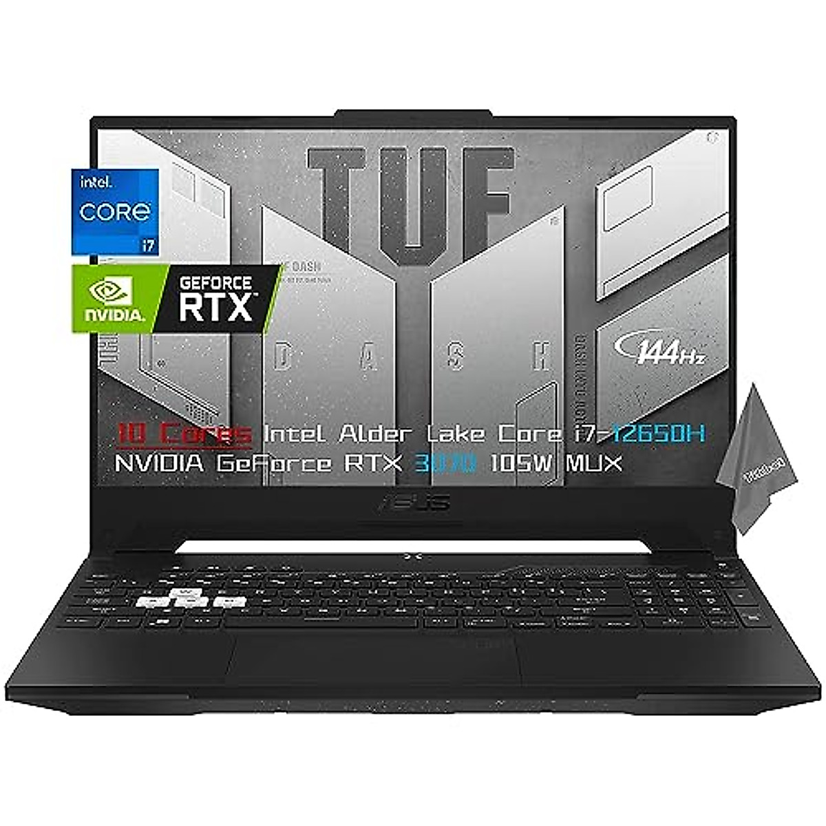 Asus 2022 TUF Dash 15.6'' 144Hz Thin Flagship Gaming Laptop, 10 Cores Intel Alder Lake i7-12650H, GeForce RTX 3070 105W MUX, 40GB DDR5, 2TB SSD, Backlit KB, Wi-Fi 6, Thunderbolt 4