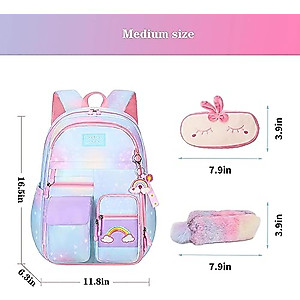 FMCEUEX Kawaii Backpack For Boy Girls, Rainbow Starry School Backpacks With Compartments Applicable to Laptop Bag Travel Bag Book Bag, Blue Medium 16.5in