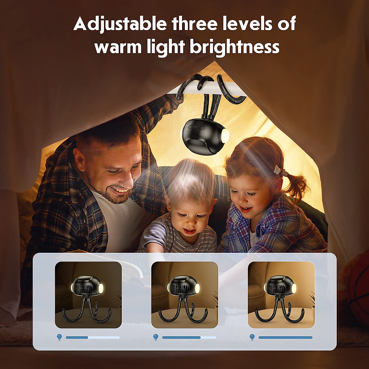 TOSTOG Stroller Fan with Light, Car Seat Fan Clip-on for Baby, Portable Bladeless Fan ​Mini Handheld Fan, 3-Speed Options USB Rechargeable Battery Operated Fan for Indoor&Outdoor