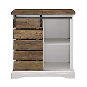 Walker Edison Willa Modern Farmhouse Sliding Single Slat Door Storage Console, 32 Inch, White and Rustic Oak