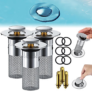 Generic Stainless Steel Floor Drain Filter Washbasin Plug, Pop Up Sink Drain Filter, Bathroom Sink Stopper Hair Catcher, Bathtub Sink Strainer, Floor Drain Filter for Washbasin Plug, Bathroom (2)