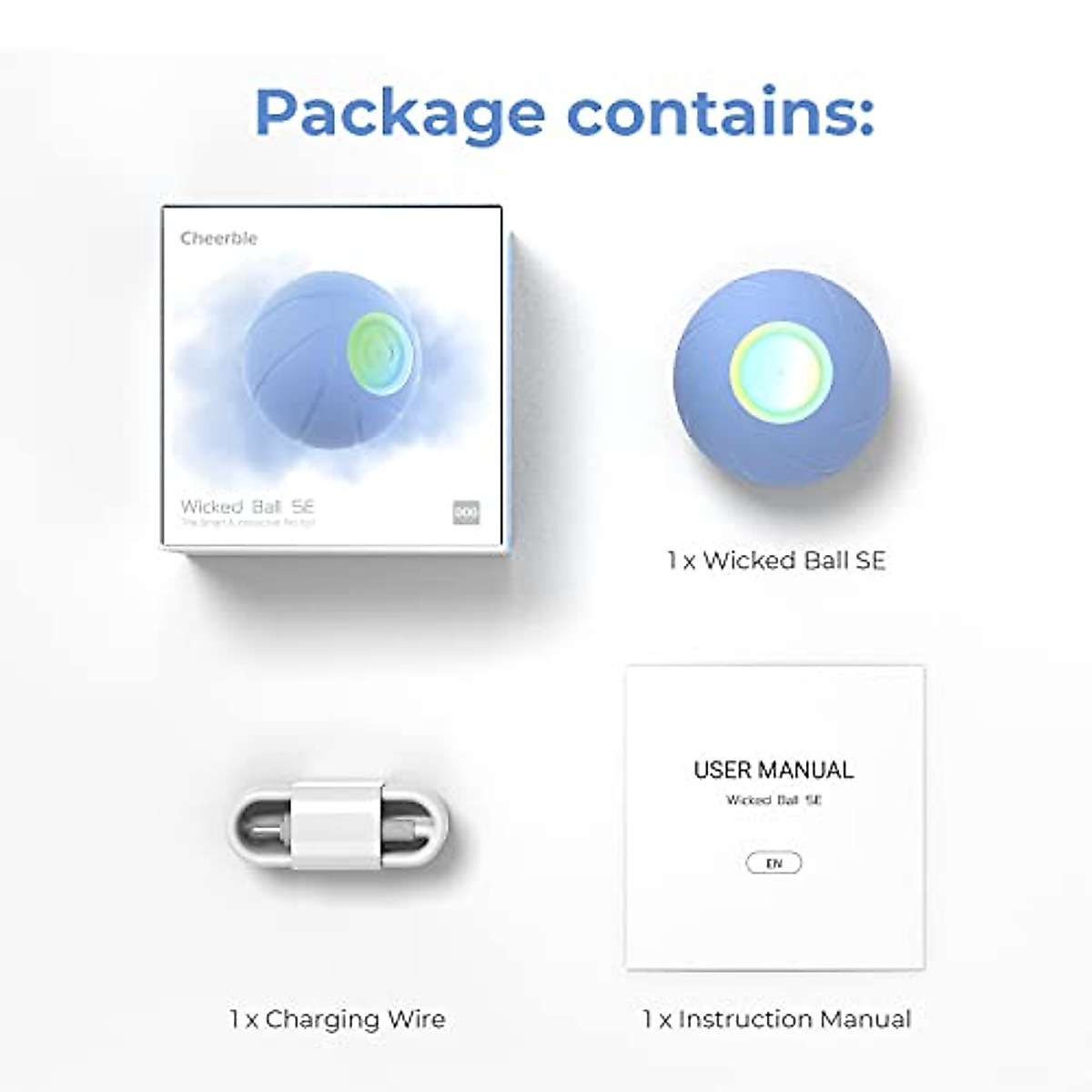 Cheerble Intelligent Toy Ball with [3 Interactive Modes], LED Lights, Wicked Ball SE, Made of Natural Rubber, Active Rolling Ball for Dog/Puppy/Small/Medium Dogs and Cats, DC Rechargeable