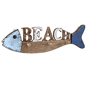 NAUTIMALL 22" Fish Nautical Coat Hook Bathroom Towel Hanger Hanging Plaque for Garden Indoor Outdoor Coat Rack Kitchen Coastal Wall Decor