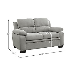 58" Gray Loveseat Sofa for Living Room, 2 Seater Modern Fabric Couch with Channel Tufted Back, Low Arm Rest Love Seat with Wood Legs for Apartment Small Space Studio Bedroom Office Studio