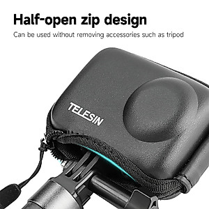TELESIN Mini Carry Case Lens Protector for DJI Action 4 Action 3 Insta 360 Ace Insta360 Ace Pro Accessories, Mini Protective Carrying Bag Half Zipper for DJI Osmo Action Selfie Stick Tripod Accessory