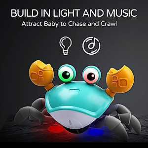 ZONICE Crawling Crab Baby Toy with Music and LED Light Up for Kids, Toddler Interactive Learning Toy with Automatically Avoid Obstacles, Build in Rechargeable Battery (Green)