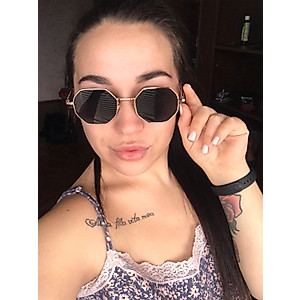 PORADAY Square Sunglasses for Women Men Retro Octagon Metal Sun Glasses Vintage Polygon Shades (Gold/Gray)