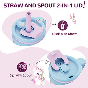 KXIAOCHEN 14 oz Kids Tumbler with Handle for Leakproof Insulated Stainless Steel Reusable Tumbler for Toddlers, Keeps Drinks Cold up to 24 Hrs, Pink Unicorn