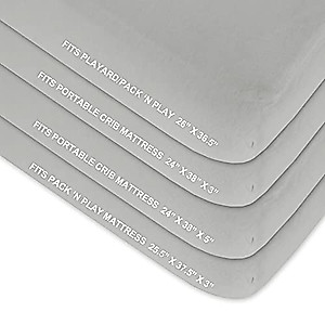 Cotton Pack N Play Sheets, 2 Pack Portable Playard/Mini Crib Mattress Sheets, Ultra Soft, White & Grey, Pre-Shrink