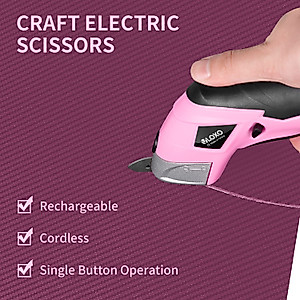 VLOXO Cordless Electric Scissors with 2 Blades Rechargeable Powerful Shears Cutting Tool for Fabric Cardboard Carpet Leather Felt with Charger & Storage Box-Pink