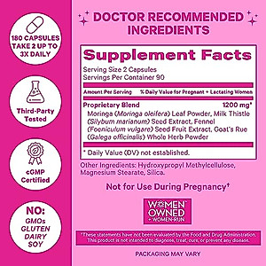 Pink Stork Pumping Moms Lactation Support Supplement with Goat's Rue and Milk Thistle to Support Breast Milk Supply Without Fenugreek, Postpartum Breastfeeding Essentials, 180 Capsules