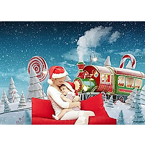 LYWYGG 7x5ft Christmas Backdrop Winter Snowy Christmas Backdrop Christmas Red Candy Train Backdrop New Year Wallpaper Family Party Decor Holiday Party Party Atmosphere Background CP-305