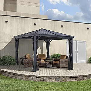 Sojag 10' x 10' Ventura Hardtop Gazebo Outdoor Weather-Resistant Aluminum Frame Sun Shelter Dark Grey