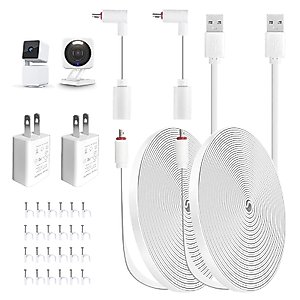 AYIIFEI 26FT Power Extension Cable and Adapter for Wyze Cam v4,Wyze Cam Pan v3,Wyze OG, Wyze Cam v3 and v3 Pro Outdoor,Waterproof Flat Micro USB Charging Cord Charger for Security Camera 2 Pack