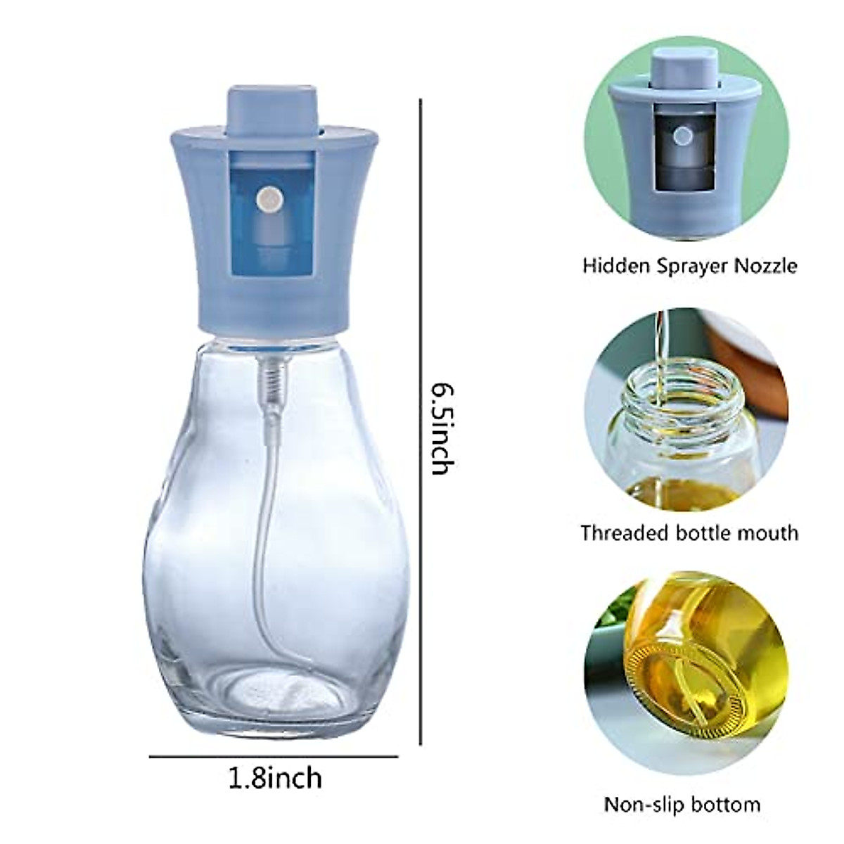 KALPAGA Oil Sprayer for Cooking, 2PACK Olive Oil Sprayer Mister, 180ml Glass Olive Oil Spray Bottle Versatile Oil Sprayer for Salad BBQ Kitchen Baking Roasting Grilling