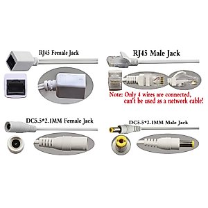 zdyCGTime Passive PoE Injector and PoE Splitter Kit with RJ45 Ethernet and Power via DC 5.5x2.1 mm F/M Adaptor Connector（White 4 Pairs