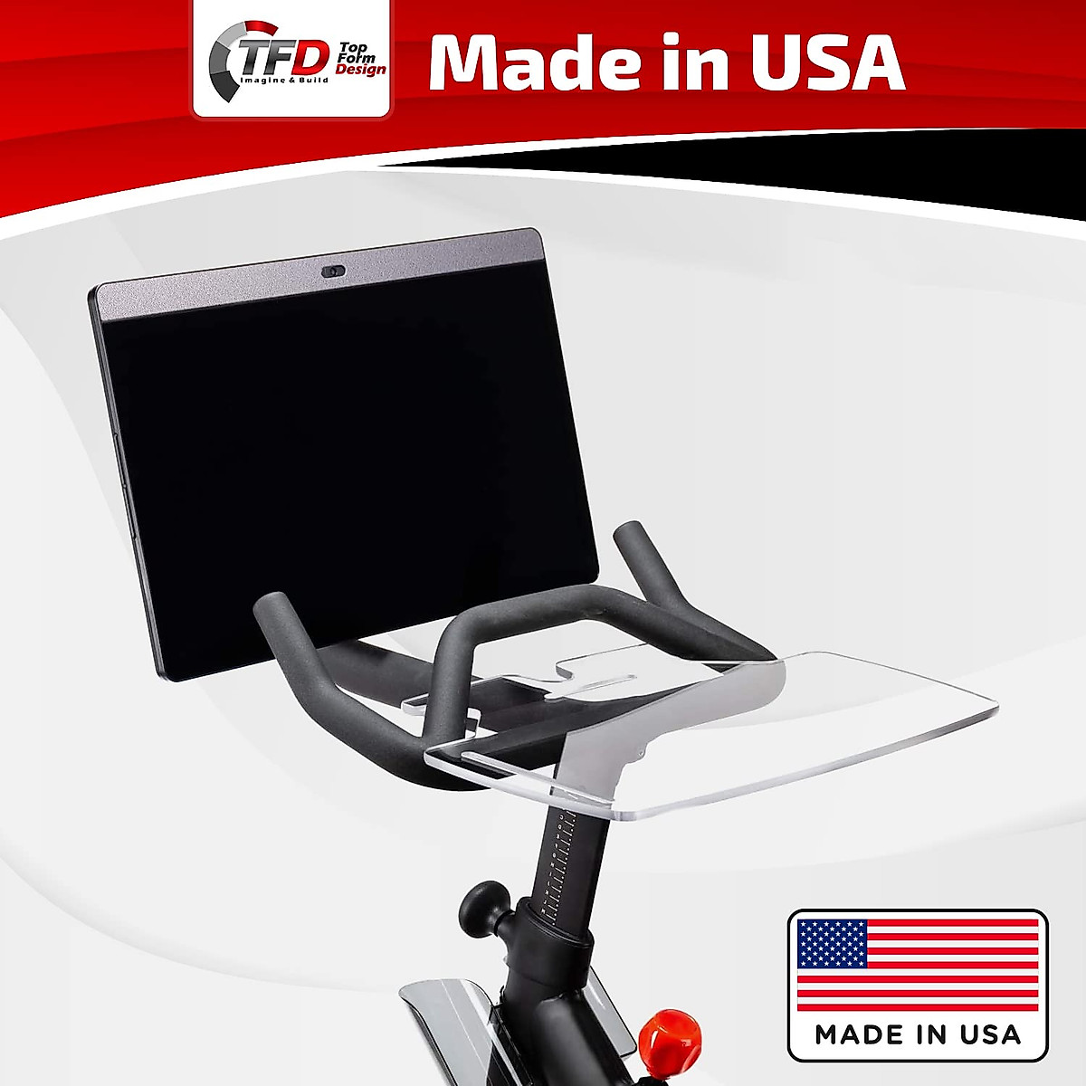 TFD The Tray+ | Compatible with Peloton Bike+ (Plus Model ONLY), Made in The USA, Laptop & Desk Tray Holder | Designed with Premium Grade Acrylic Materials - The Ultimate Peloton Accessories