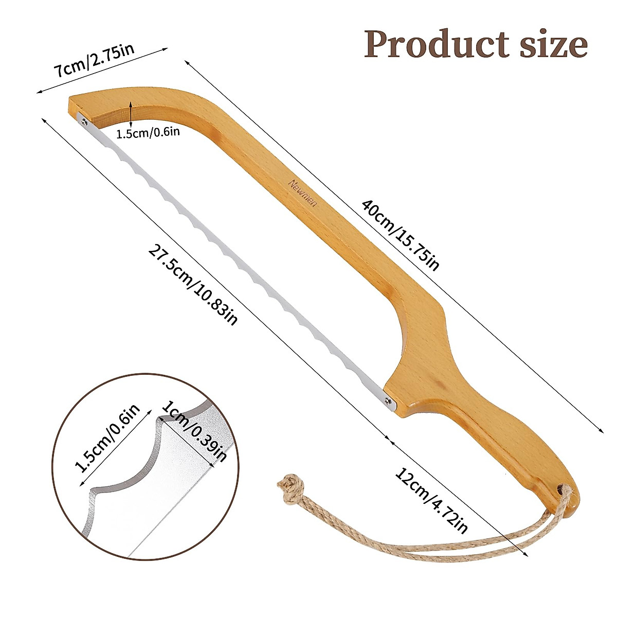 NewmeniDesign Sourdough Bread Knife with Bag: 16'' Sharp Sourdough Slicer with Knife Protector - Cuts Easily Bread Bow Knife for Every Kitchen - Durable Wooden for Fruit Cake Cheese and Baking