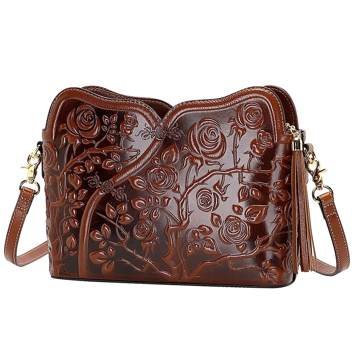 PIJUSHI Designer Leather Handbags for Women Ladies Floral Crossbody Shoulder Bags Clutch Purse (20093 Brown)