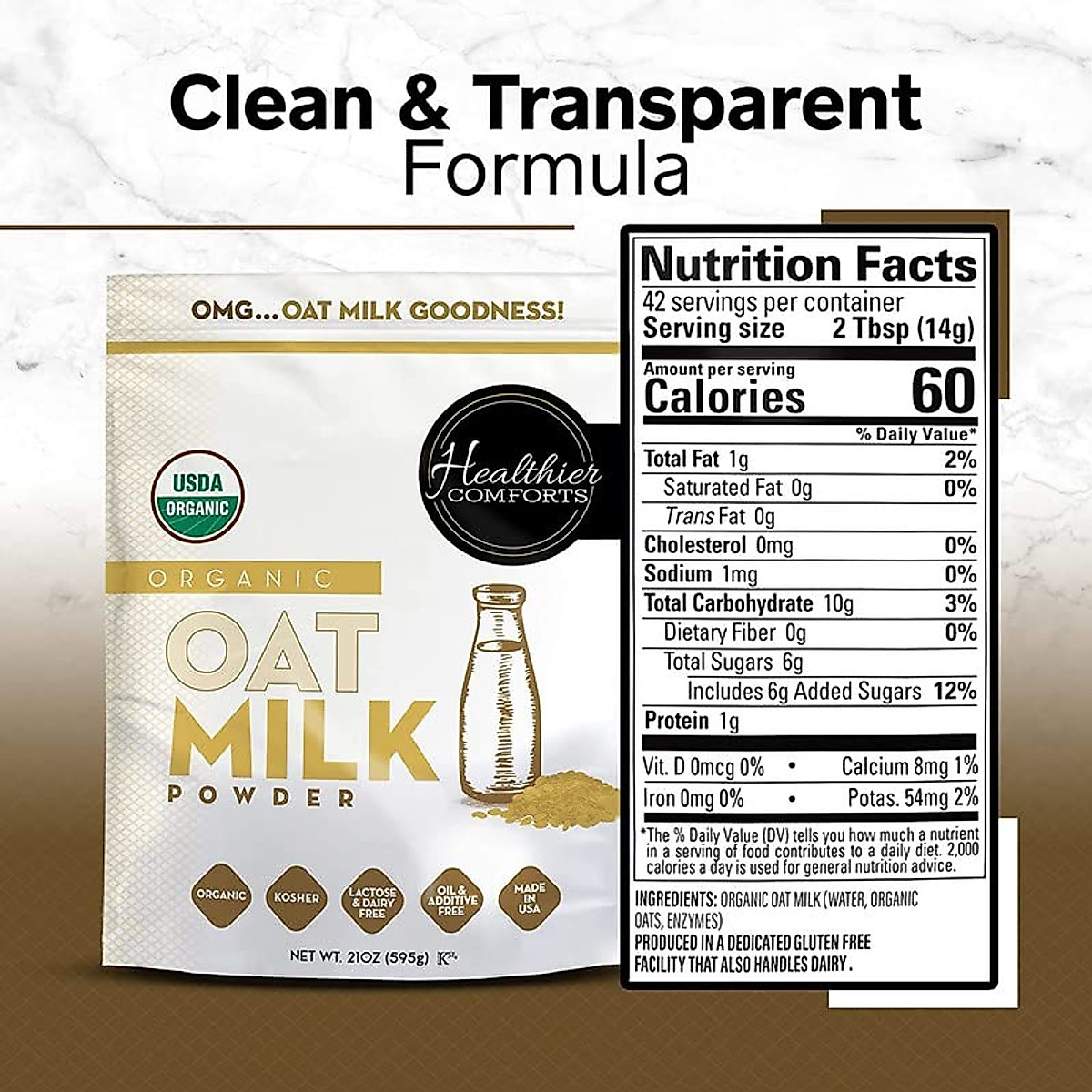 Oat Milk Powder 21oz - Natural and Plant Based Milk with a Clean Formula - Gluten-Free, Vegan, USDA Organic Certified, Non-GMO, Dairy Free, and Lactose Free Milk Powder with No Refrigeration Required