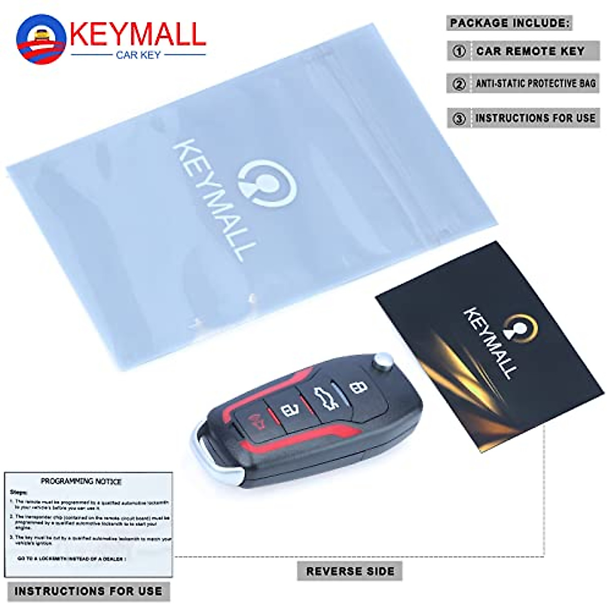 Keymall keyless Entry Replacement Car Key Fob Remote Transmitter 4D63 for Ford, Lincoln, Mercury CWTWB1U345
