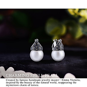 Lotus Fun S925 Sterling Silver Natural Pearl Earrings Shell Pearls Drop Dangle Earrings Large Pearls Earrings, Handmade Natural Jewelry Unique for Women