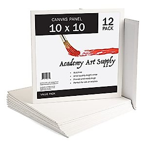 Academy Art Supply Canvases Panels 10 x 10 inch - 100% Cotton Artist Blank Canvas Board for Painting, Pre-gessoed, Primed, Acid-Free Canvas Panels, Perfect for Acrylic and Oil Painting, Pack of 12