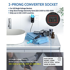 Upgraded DOACE® 2000W Travel Voltage Converter for Hair Dryer Straightener Curling Iron, Step Down 220V to 110V Converter, Power Adapter with 2 USB and EU/UK/AU/US Plugs for Laptop Camera Cell Phone