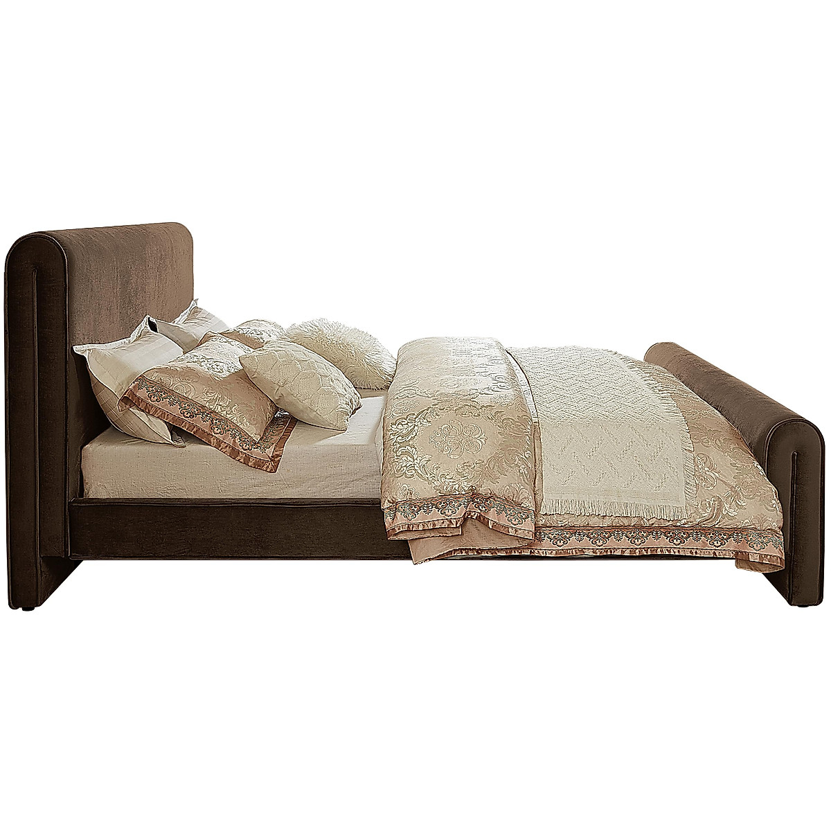 Meridian Furniture SloanBrown-F Sloan Collection Modern | Contemporary Velvet Upholstered Full Bed with Rich Soft Brown Velvet, Curved Headboard and Footboard, 59.5" W x 92" D x 45" H, Brown, Full