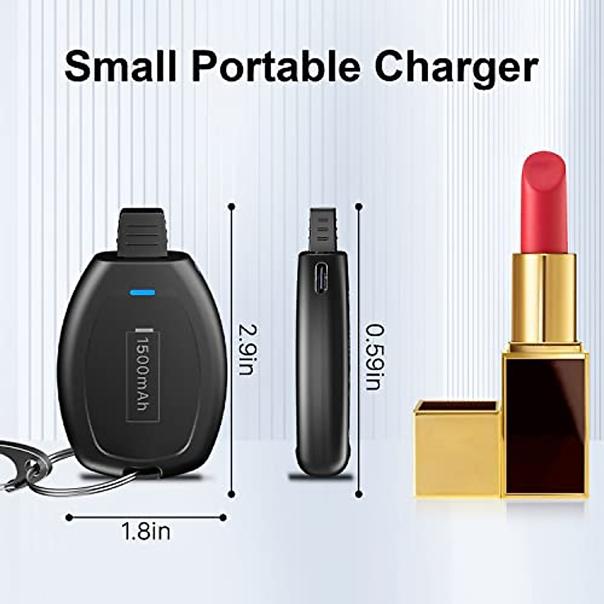 Keychain Portable Charger for iPhone, 1500mAh Ultra-Compact Small Portable Power Emergency Pod Mini Phone Power Bank, Fast Charging Key Ring Cell Phone Charger for iPhone 14/13/12, Airpods and More