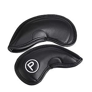 Golf Irons Club Head Covers, Golf 10pcs Set Thick PU Leather Waterproof Head Covers with Number Tag 3-9/A/P/S Fit Most Irons Club (Black)