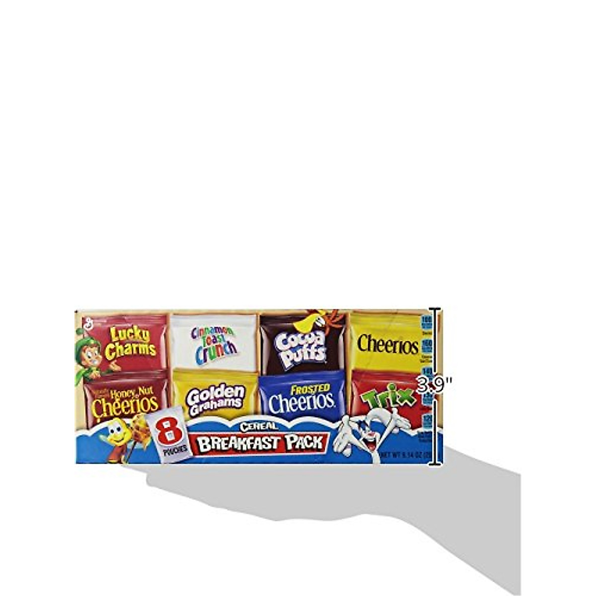 General Mills Breakfast Cereal Variety Pack, Lucky Charms, Cinnamon Toast Crunch, and Cheerios Varieties, Single Serve Snacks, 9.14 oz (8 Pouches)