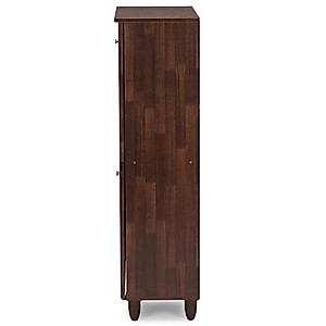 Baxton Studio Fernanda Modern and Contemporary 4-Door Oak Brown Wooden Entryway Shoes Storage Tall Cabinet