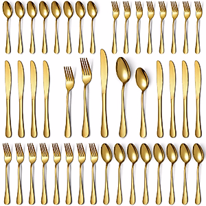 40 Pieces Gold Silverware Set For 8, Stainless Steel Flatware Set Includes Spoons Forks Knives, Gold Utensils Cutlery Set Service for 8, Mirror Polished, Dishwasher Safe