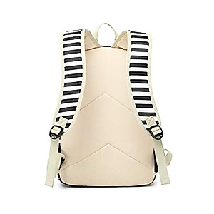 Gazigo Girls School Backpack Causal Canvas Stripe Backpack Cute Teen Backpacks For Girls School Bag (Black)