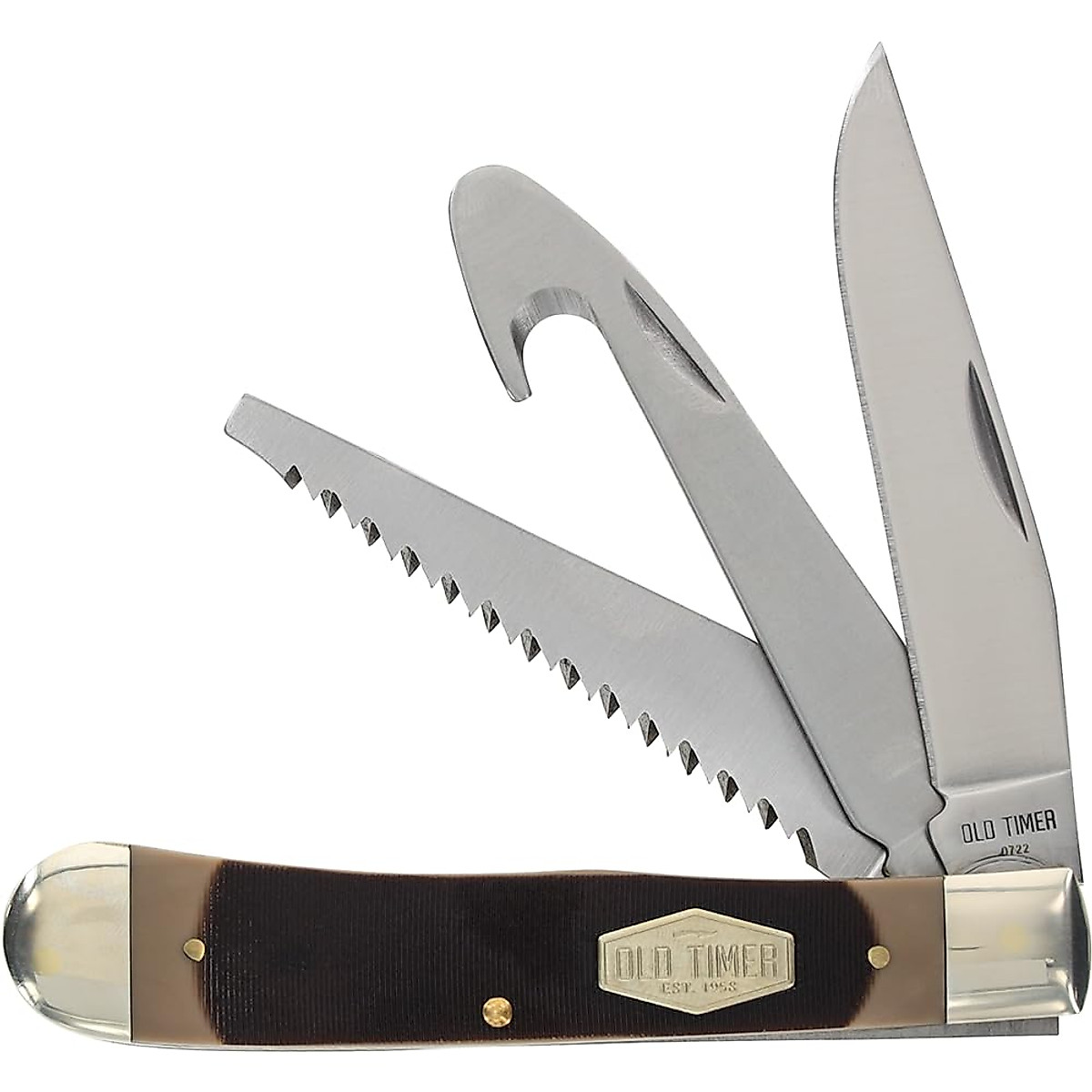 Old Timer 69OT Premium Trapper 7.4in High Carbon S.S. Traditional Folding Pocket Knife with Clip Point Blade, Sawcut Handle, and Convenient Size for Everyday Carry, Hunting, Camping, and Outdoors